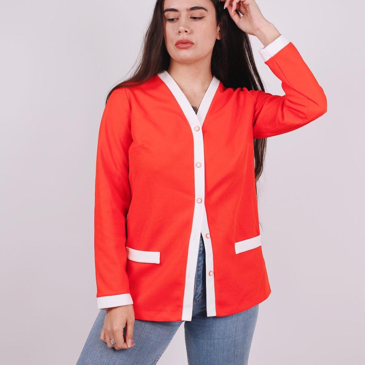 vintage 60's red mod cardigan features red color,... - Depop