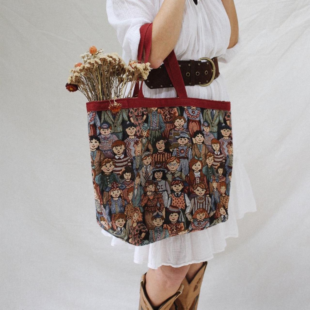 vintage cottagecore tapestry tote bag features... - Depop