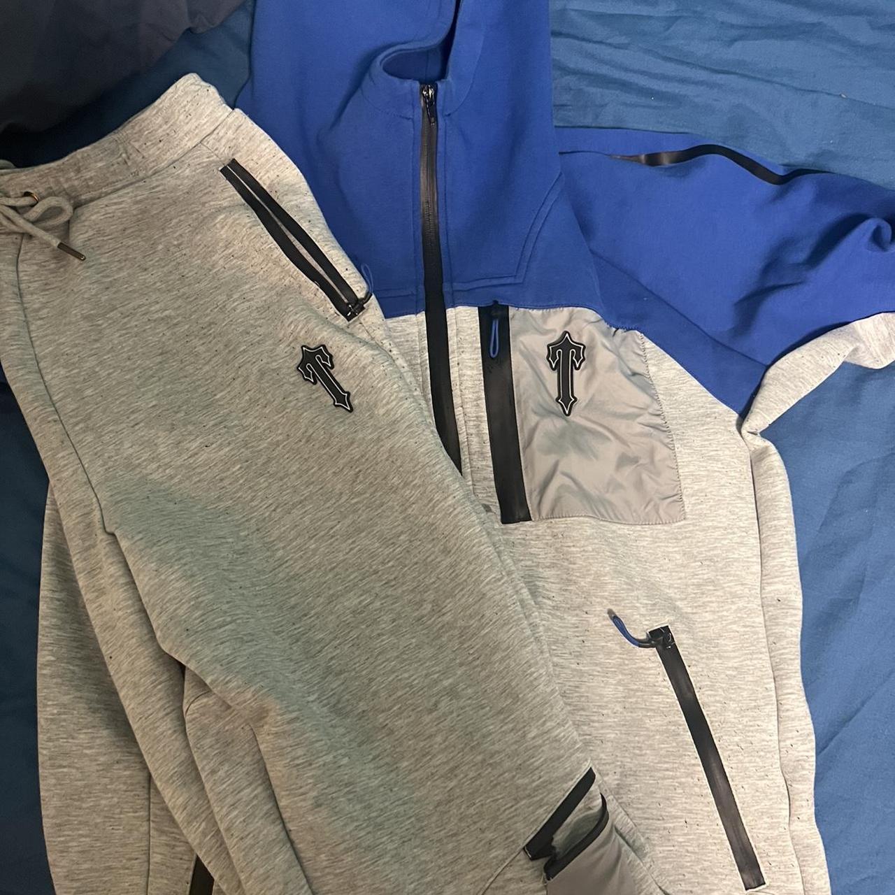 Trapstar Grey and Blue Tracksuit Good condition... - Depop