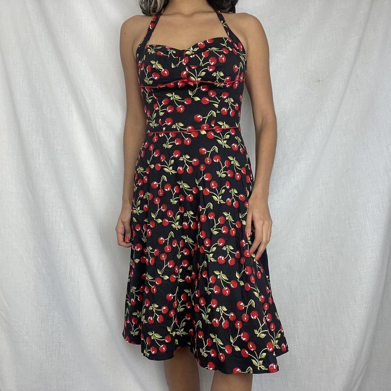 Cherry print midi dress Pin-up halter dress with a... - Depop