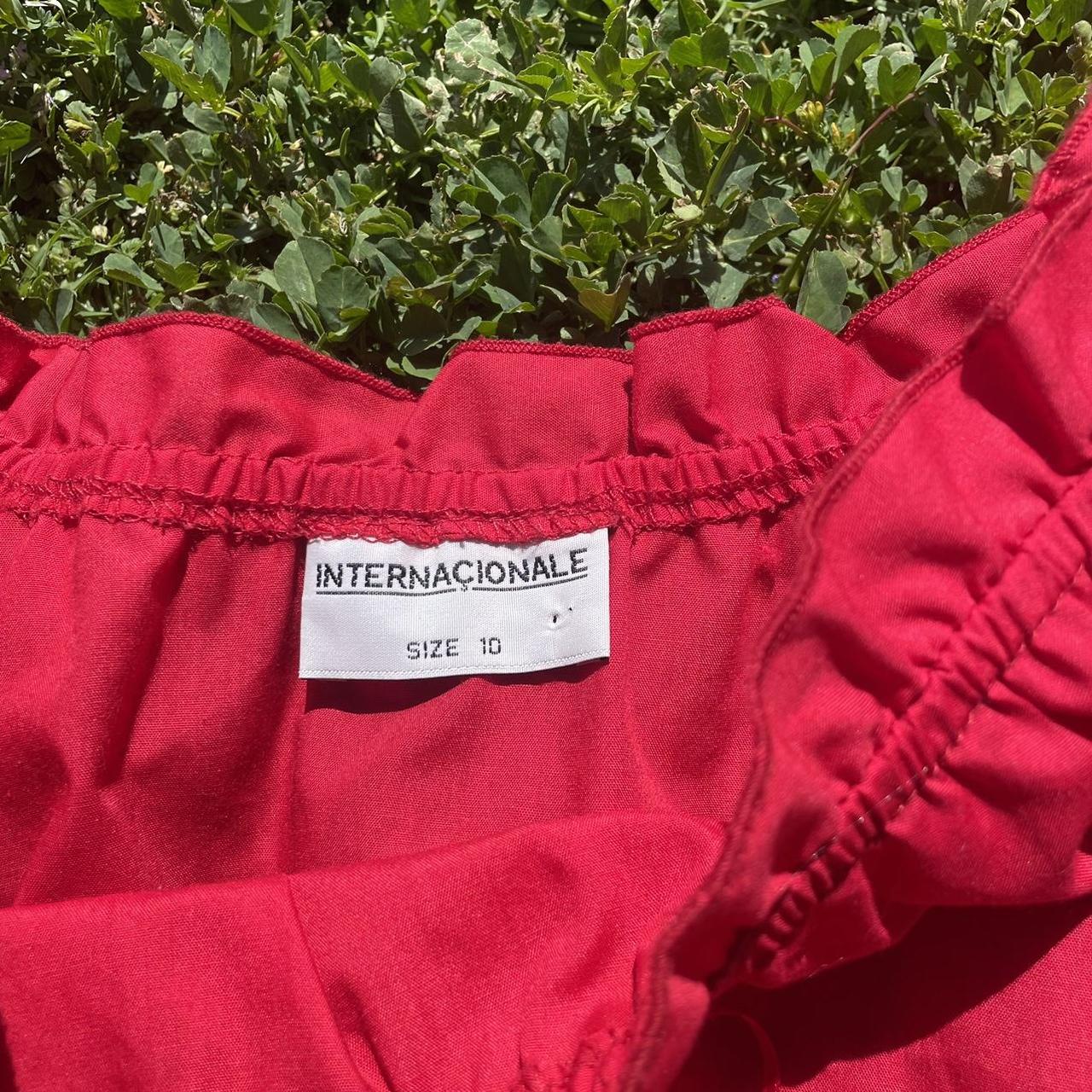 Red peasant babydoll top with ruched puff sleeves... - Depop