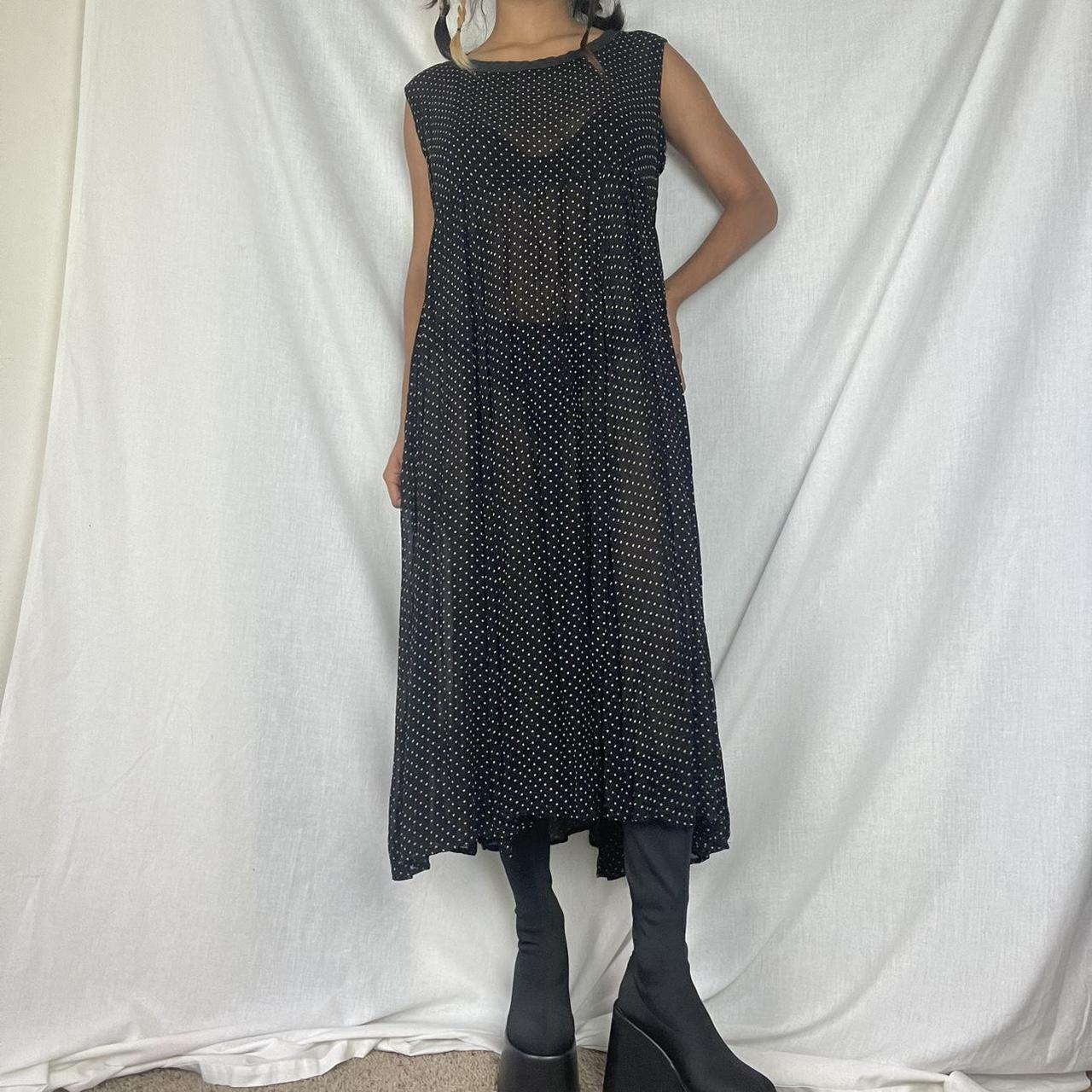 Baggy twee see through mesh dress Micro polka dots,... - Depop