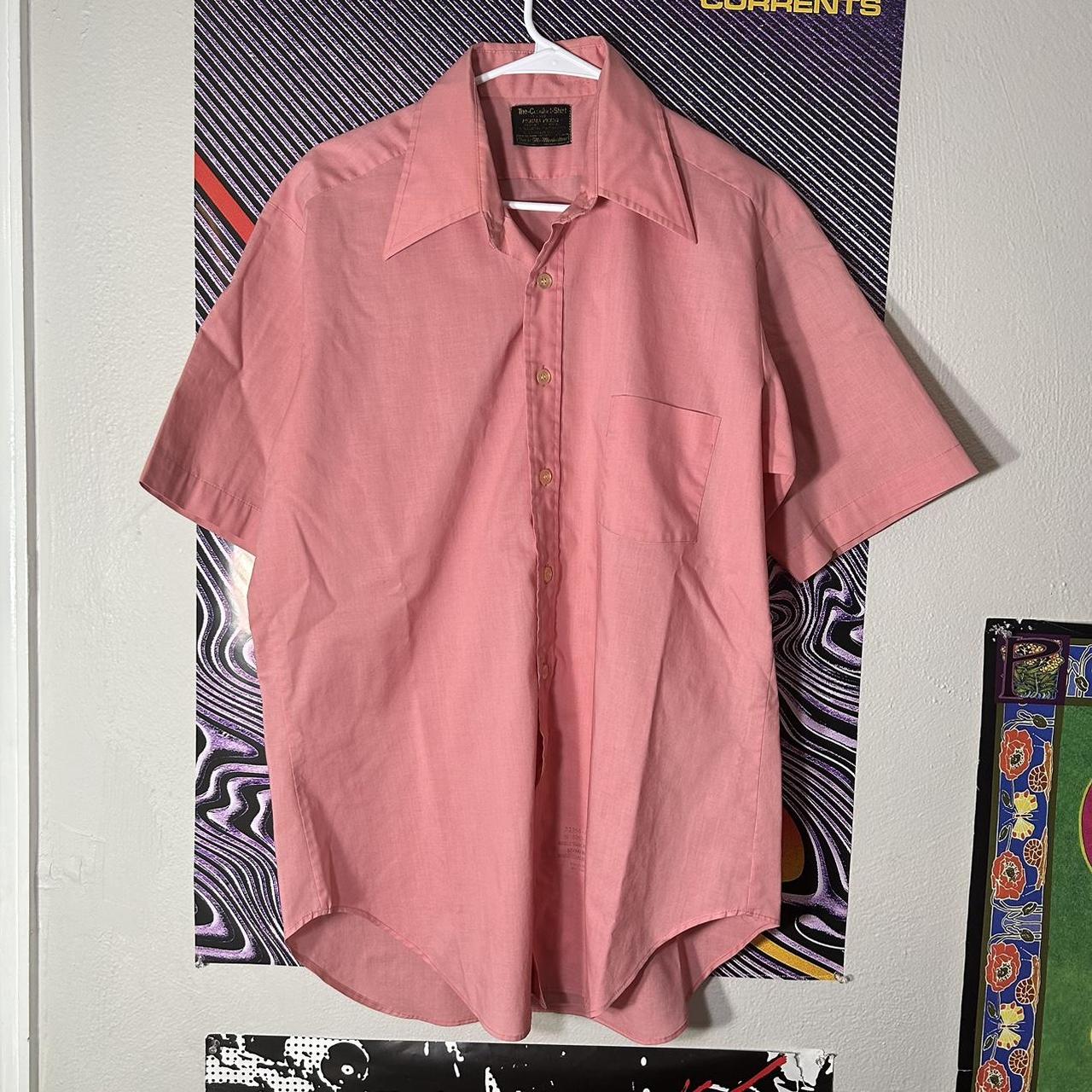 Vintage 70s Sears Pink Button up Shirt/ Size XL/... - Depop
