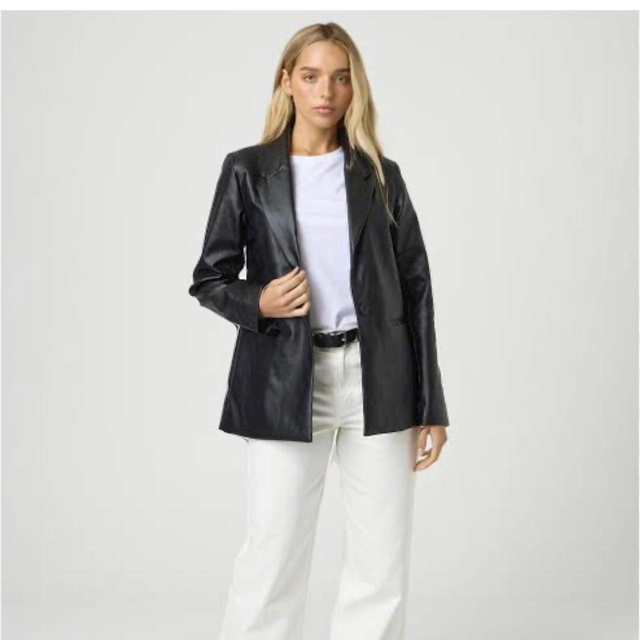 Glassons black leather blazer- size 10 - Depop