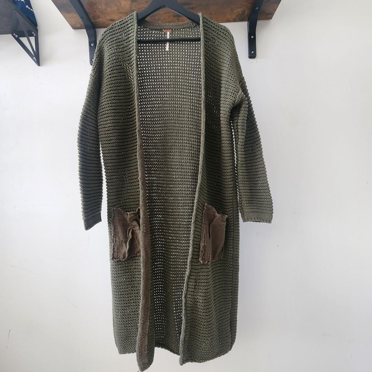 Free People Olive Green Duster Long Open Front... - Depop