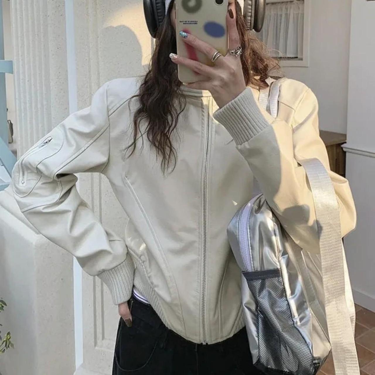 Stand Collar Zipper Woman Pu Jackets Loose... - Depop