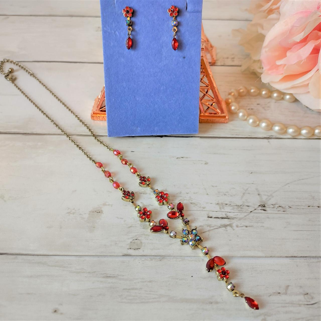 *Avon Simulated Rubies "Y" Necklace w/Matching... - Depop