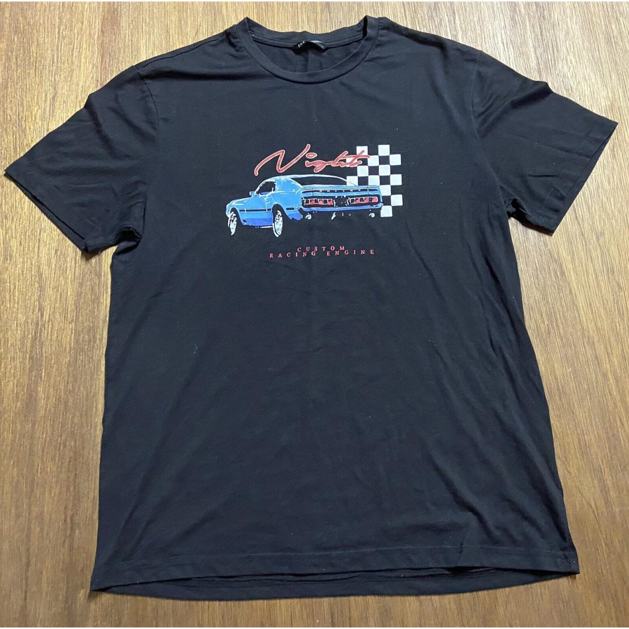 Shein Custom Racing Engine Black Graphic Crew Neck... - Depop