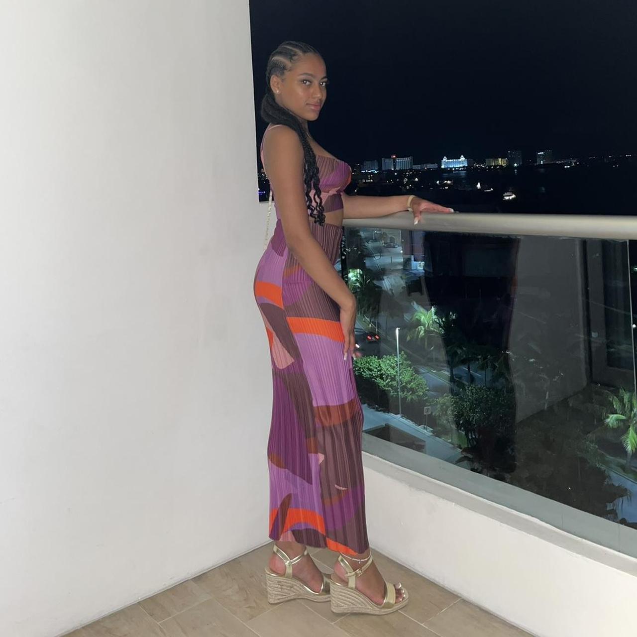 #plt Pink Print Plisse Maxi Skirt in size #6 + Pink... - Depop