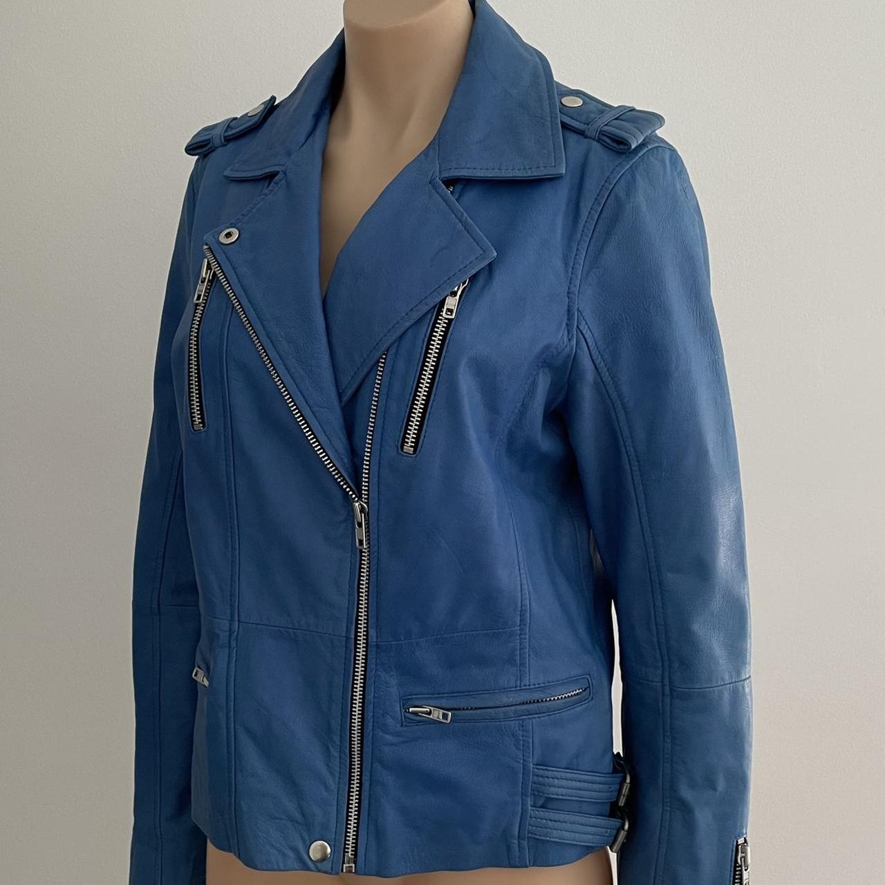 Witchery Blue Leather Biker Jacket Size 12 Some... - Depop