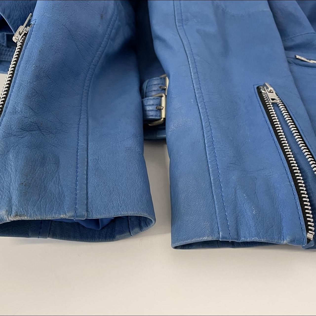 Witchery Blue Leather Biker Jacket Size 12 Some... - Depop