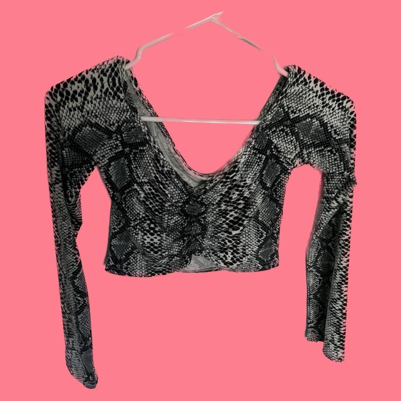 Women’s Cropped Snake- Skin Long Sleeve Shirt -Can... - Depop