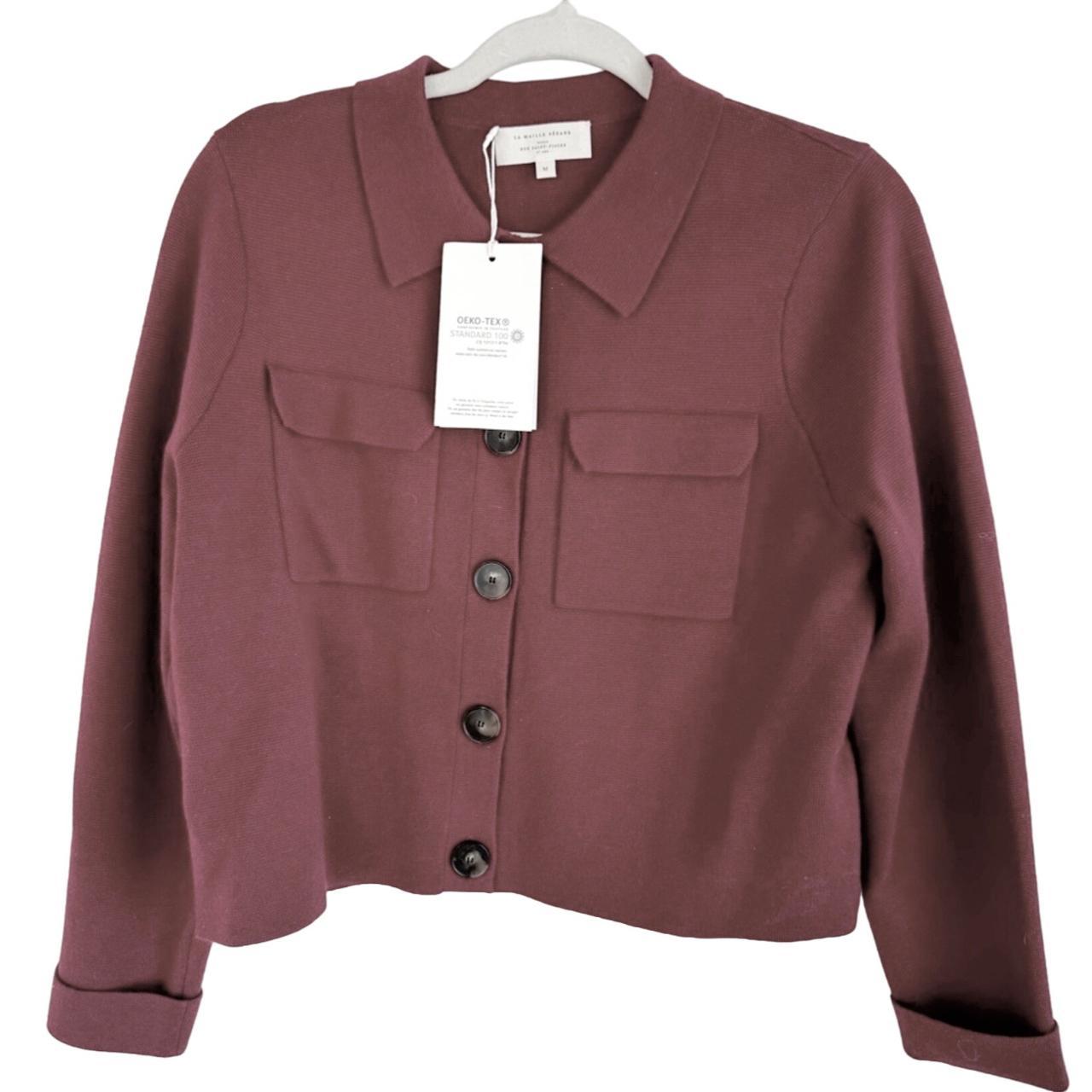 NWT Sezane Betty Cardigan sweater In rose wood red... - Depop