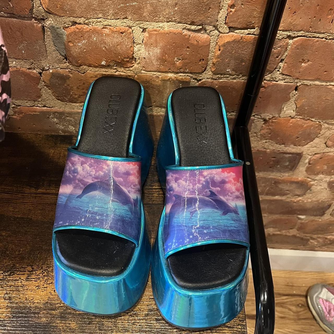 Dolphin holographic platform sandals only worn a... - Depop