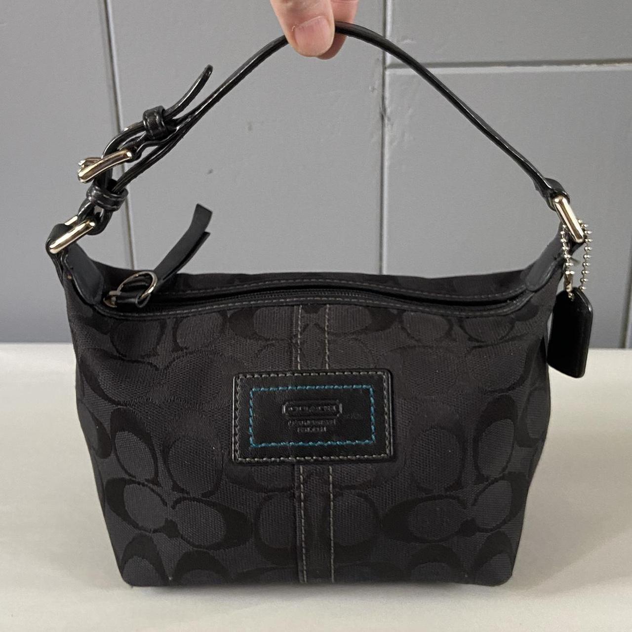 COACH Canvas Leather Monogram Mini Handbag Black On... - Depop