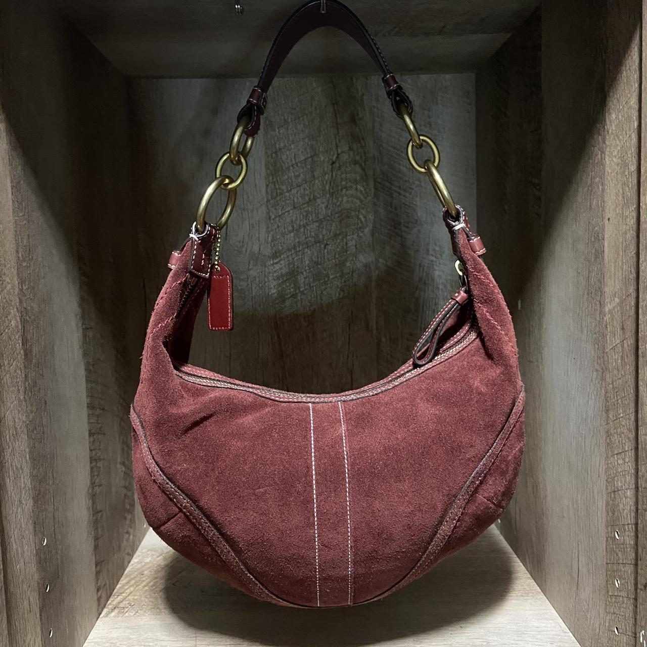 Coach Suede Hobo Leather Shoulder Bag Purse Burgundy... - Depop