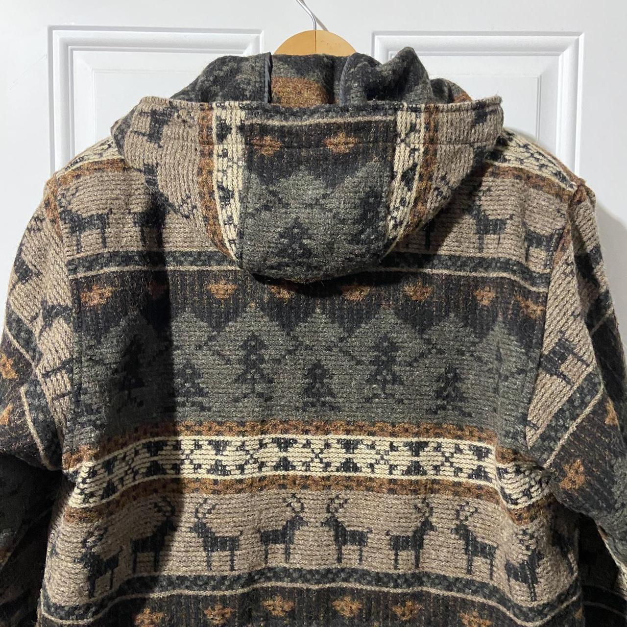 80s Vintage Wool Jacket Hoodie Deer Nature Print Zip... - Depop
