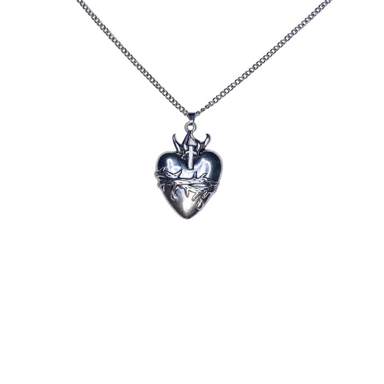 Y2K DEVIL HEART NECKLACE • Silver chain with silver... - Depop
