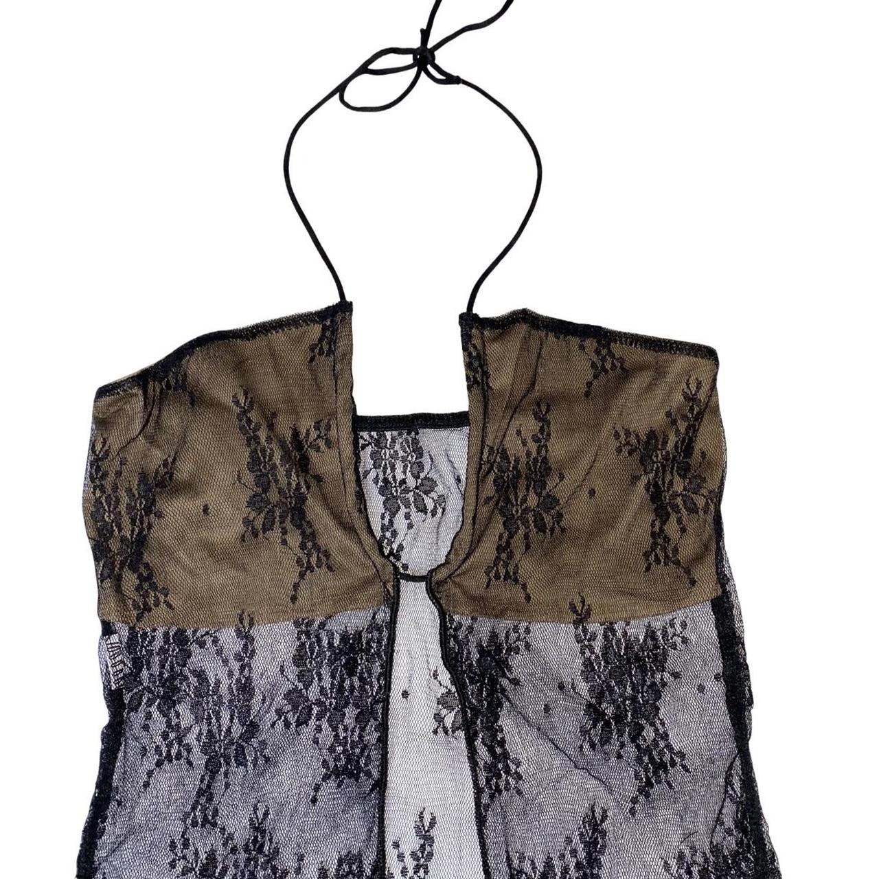 DAINTY LACE SPLIT FRONT HALTER TOP • Black lace top... - Depop