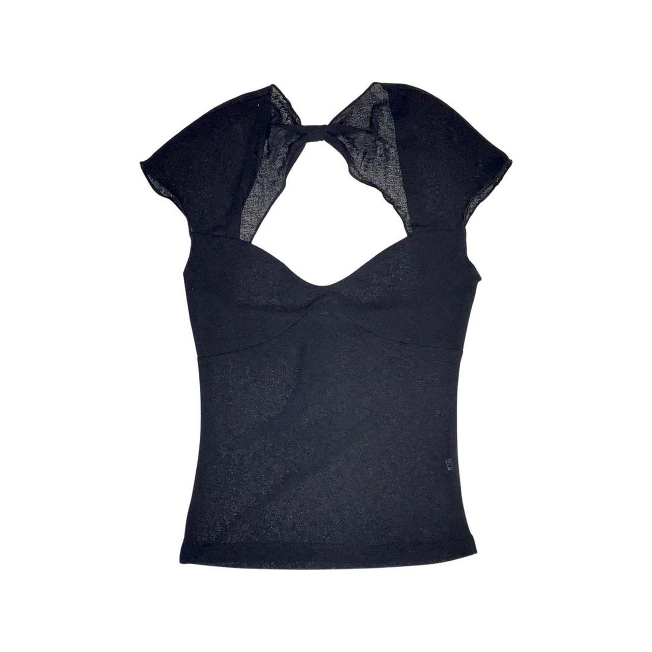 Y2K BOW TOP • Black slinky short sleeve with open... - Depop