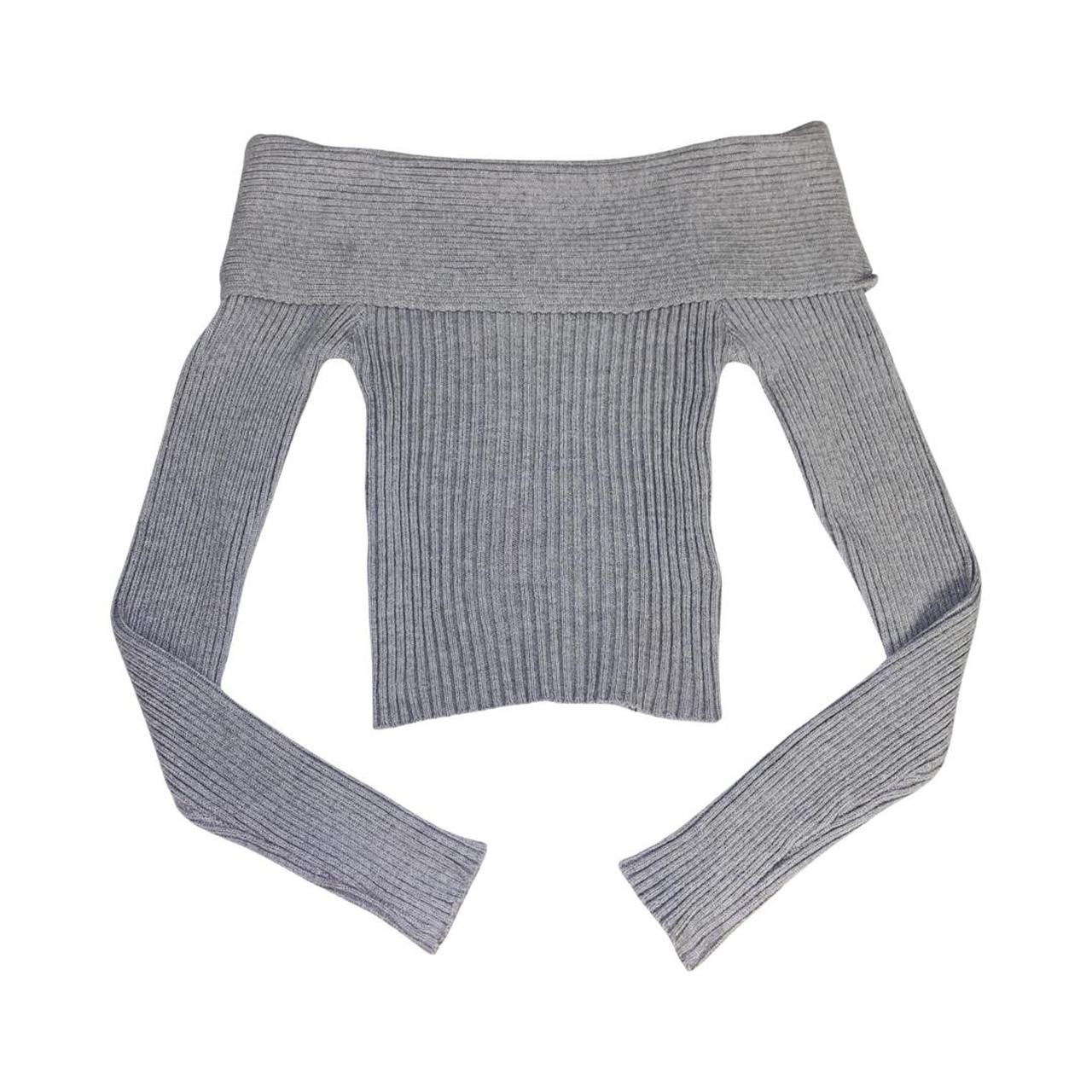 OFF THE SHOULDER FOLD OVER SWEATER • Grey ribbed... - Depop