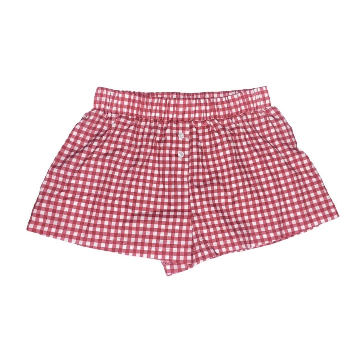 GINGHAM SHORTS • Red and white checkered print... - Depop