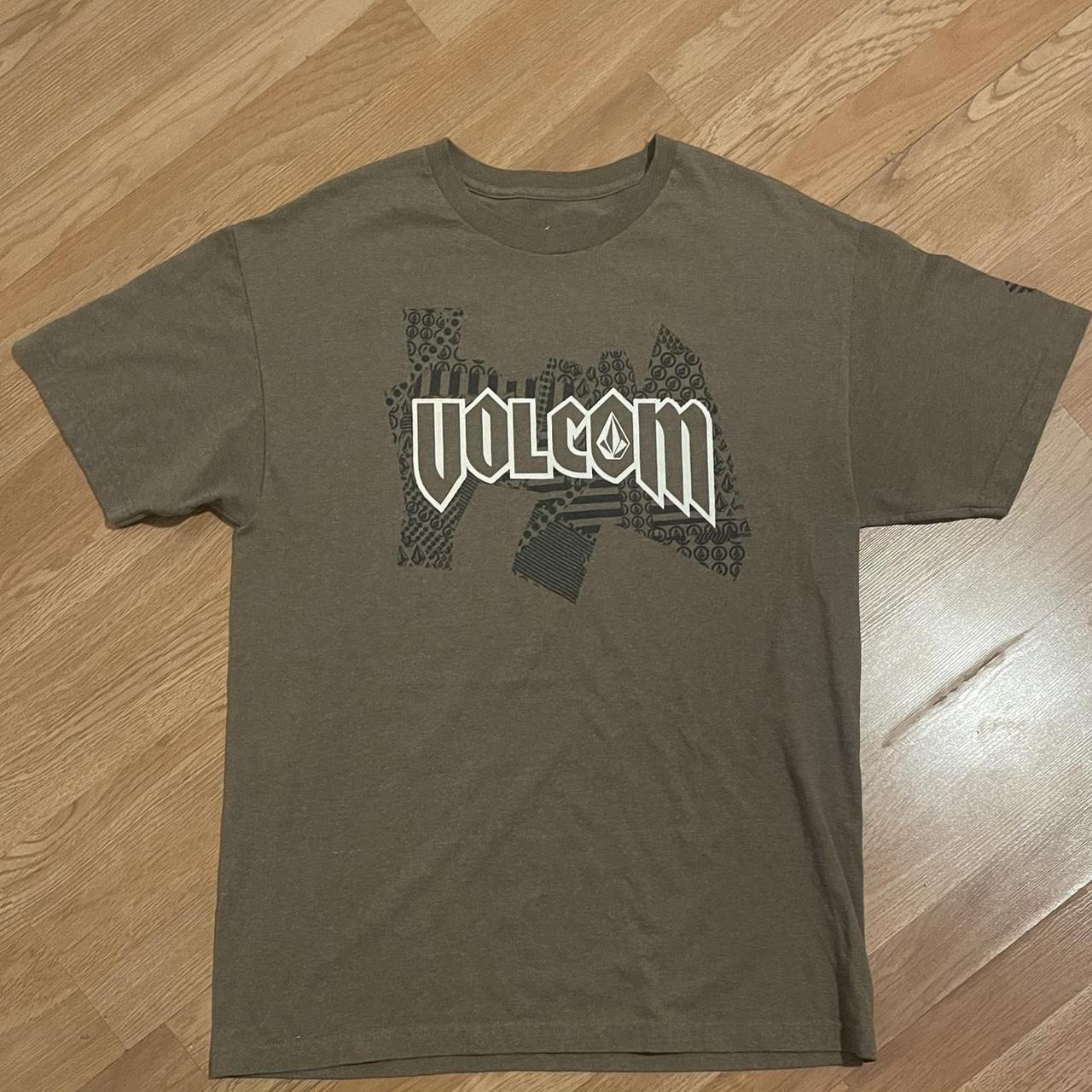 2000s Volcom brown and white t-shirt with a cool design - Depop