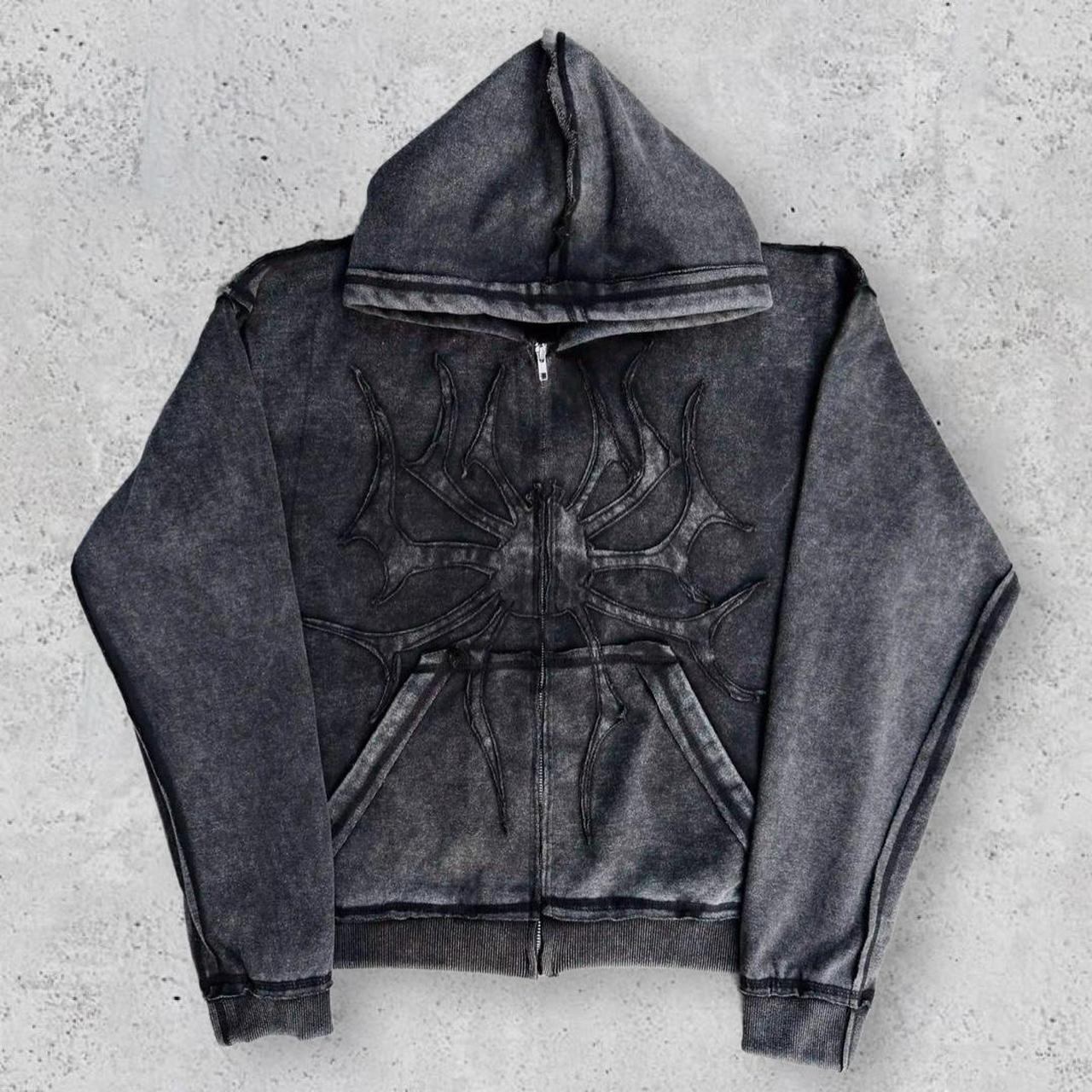 Grunge Vkei Goth Spider Distressed Zip Up... | Depop