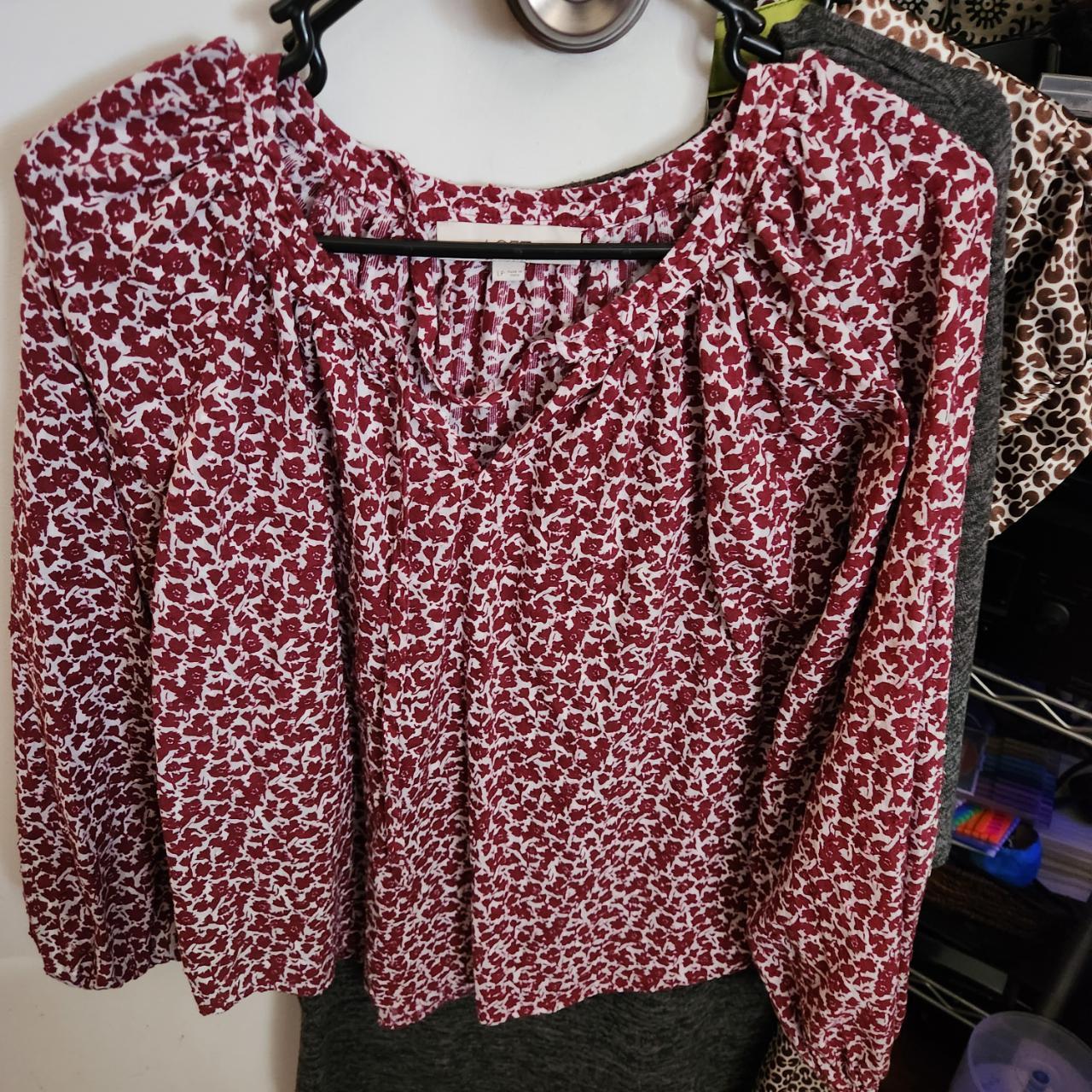 The LOFT large, petite blouse, wine-colored. 100%... - Depop