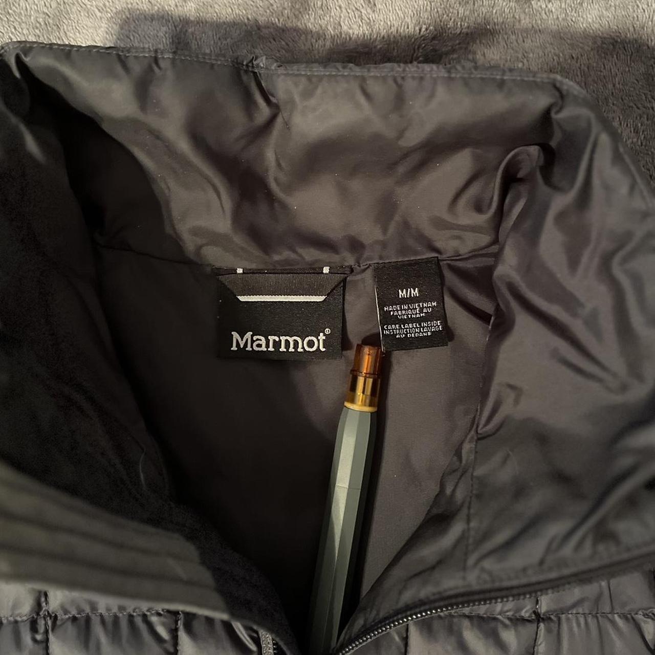 marmot grey puffer jacket (size medium) (22”x24”)... - Depop