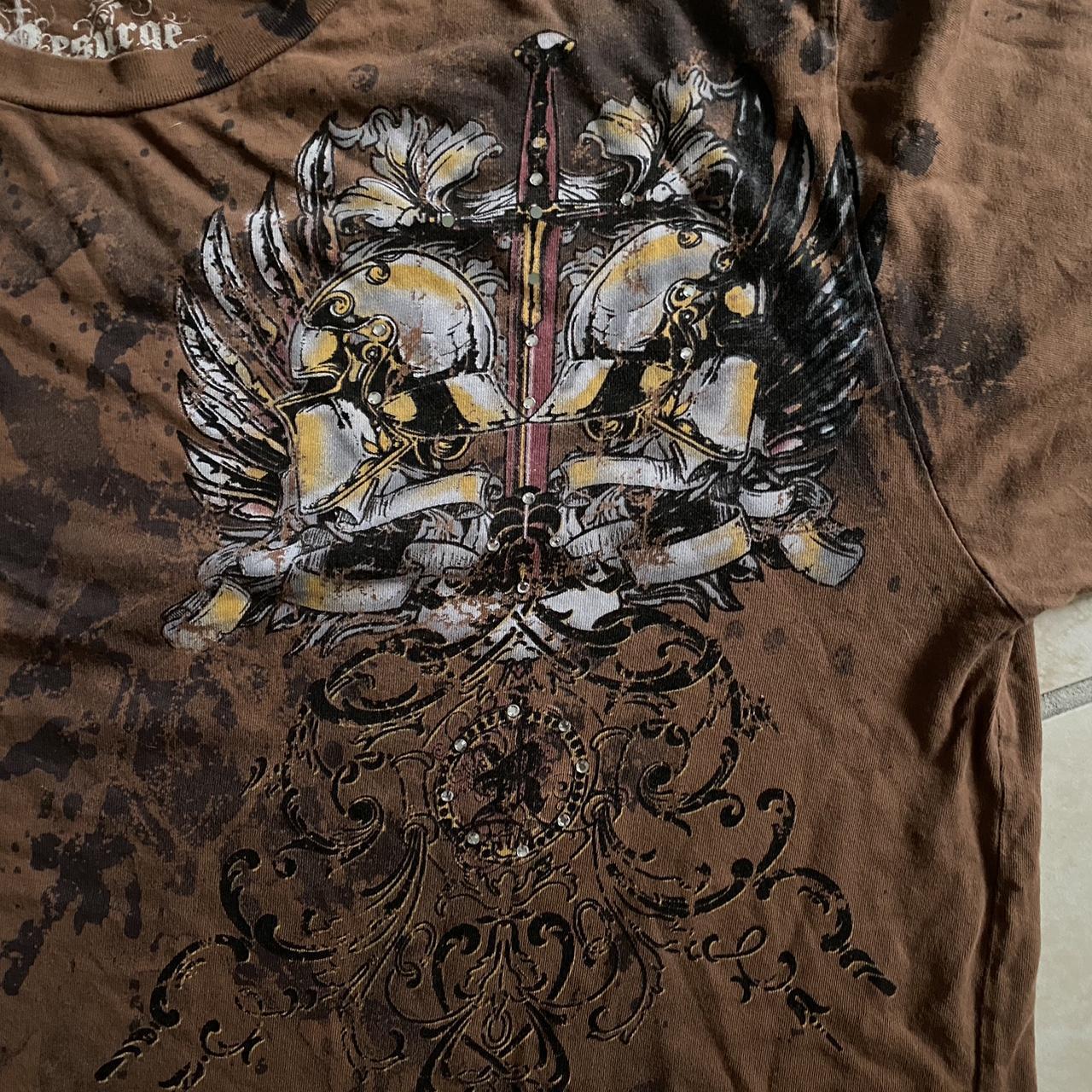 brown Y2K Resurge rhinestone knight graphic t-shirt... - Depop