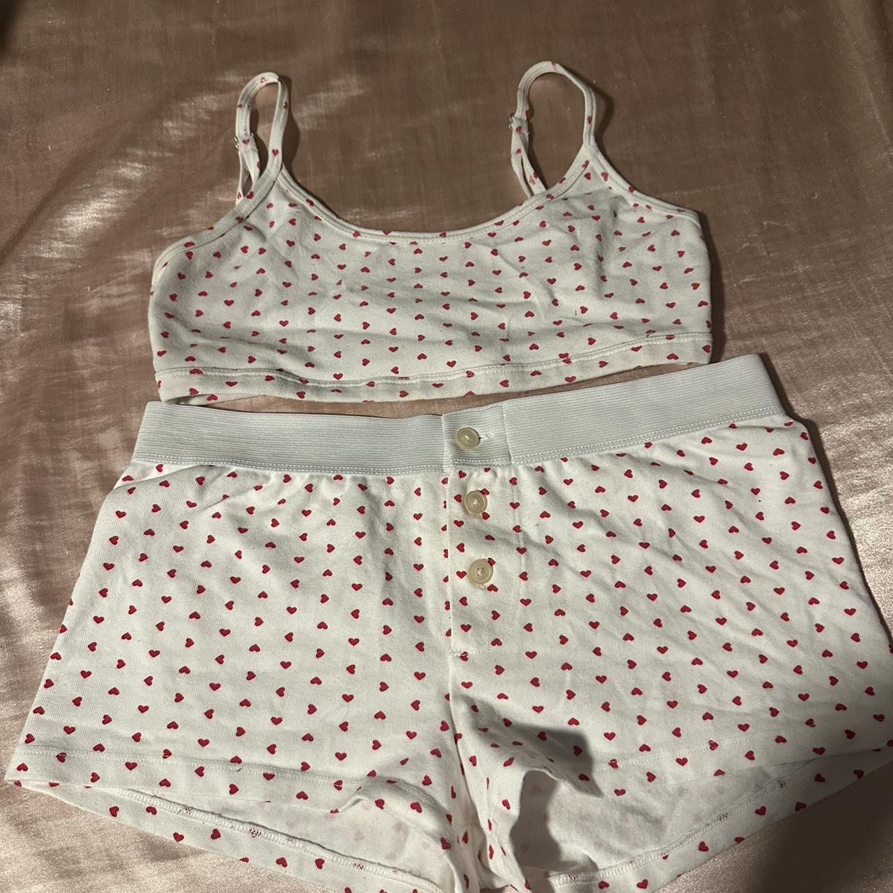 Brandy Melville Heart Set bra and shorts barely... - Depop
