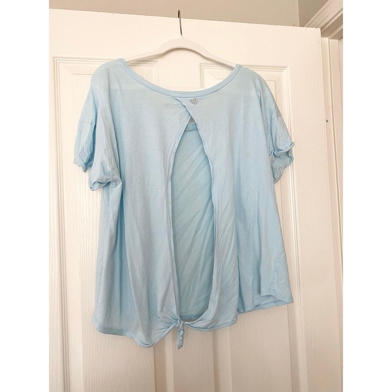 Baby blue open back tie on bottom workout T-shirt - Depop