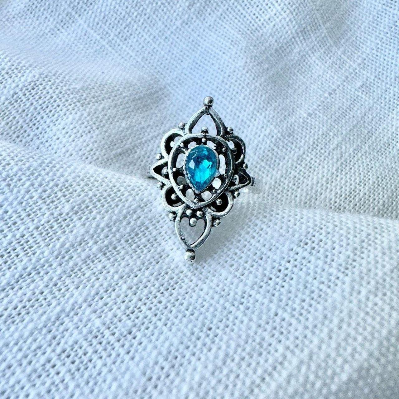 Detailed light blue rhinestone ring size 6 - Depop