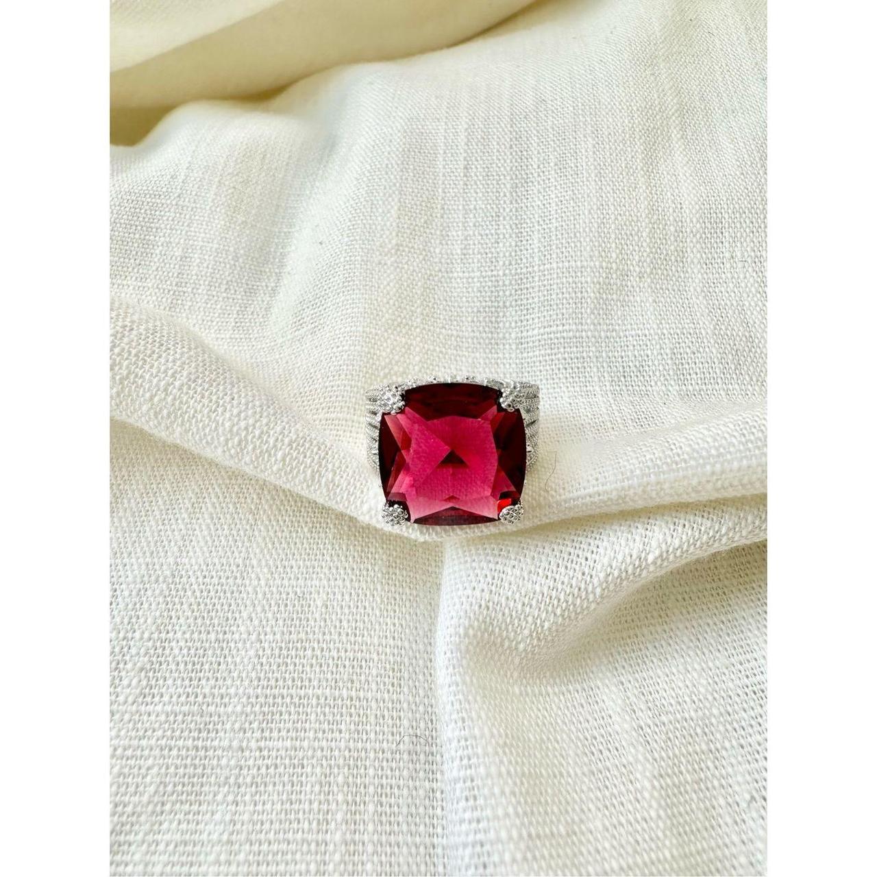 Deep red/hot pink cushion cute cubic zirconia... - Depop