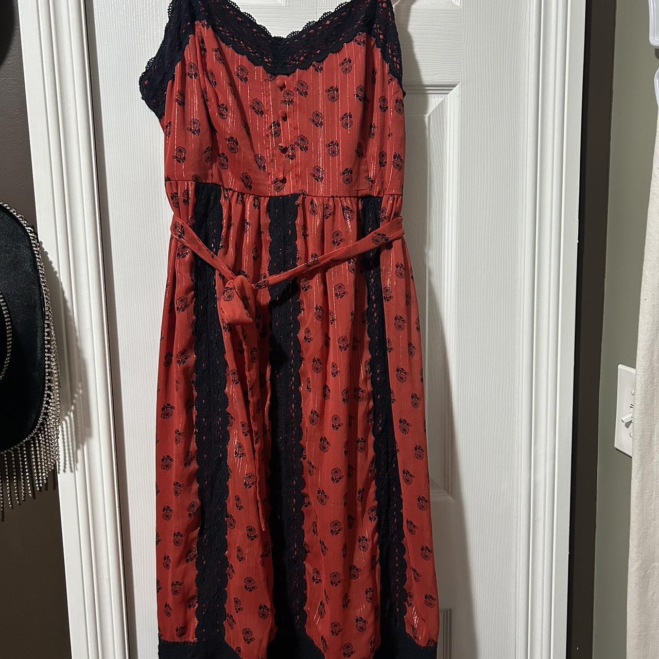ModCloth red and black midi/maxi dress with shimmer - Depop