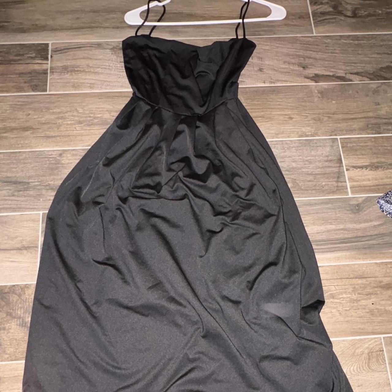black maxi dress, very heavy thick fabric, no... | Depop