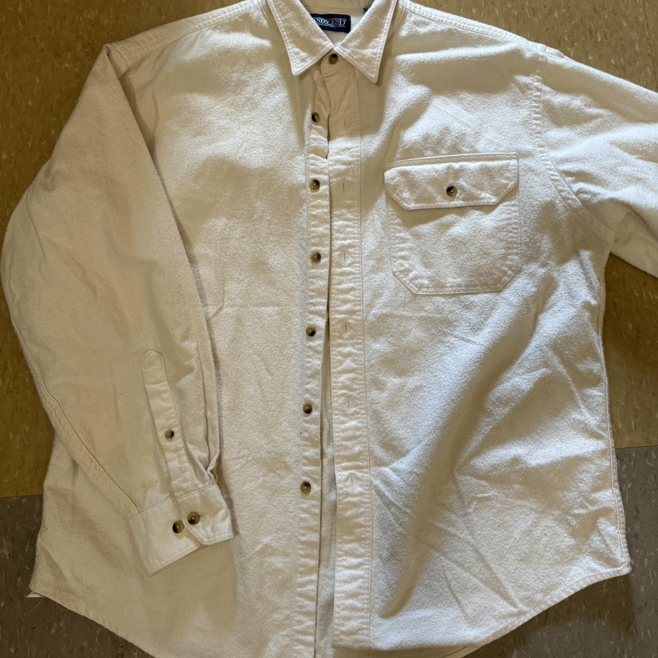 Large, thick-cut cream button up shirt - Depop
