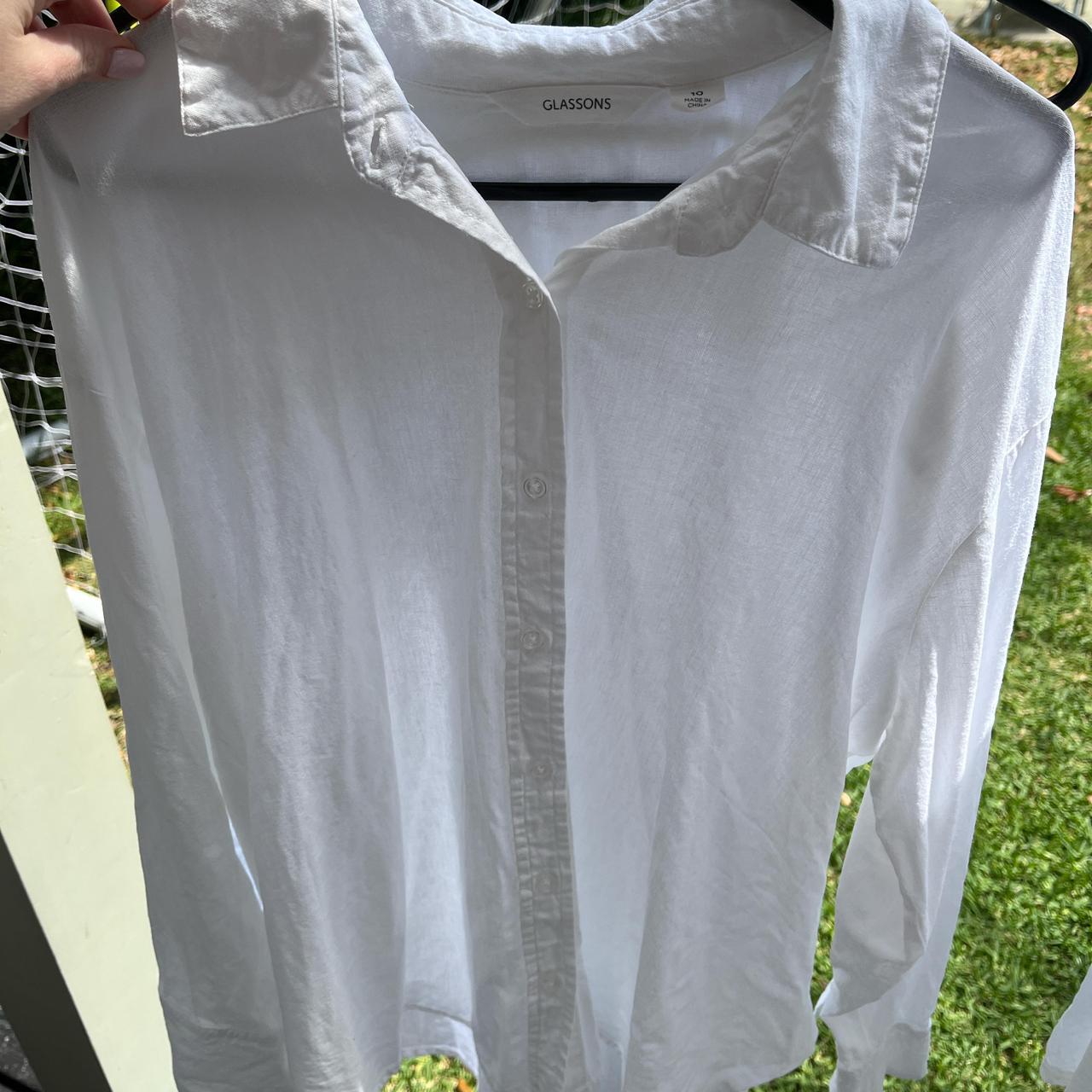 White linen Glassons shirt Size 10 - Depop