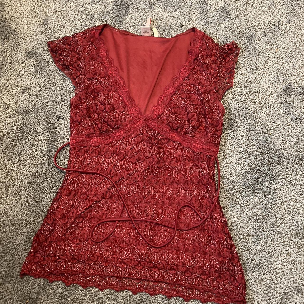 Heart Soul Y2K deep red lace over lined vneck with... - Depop