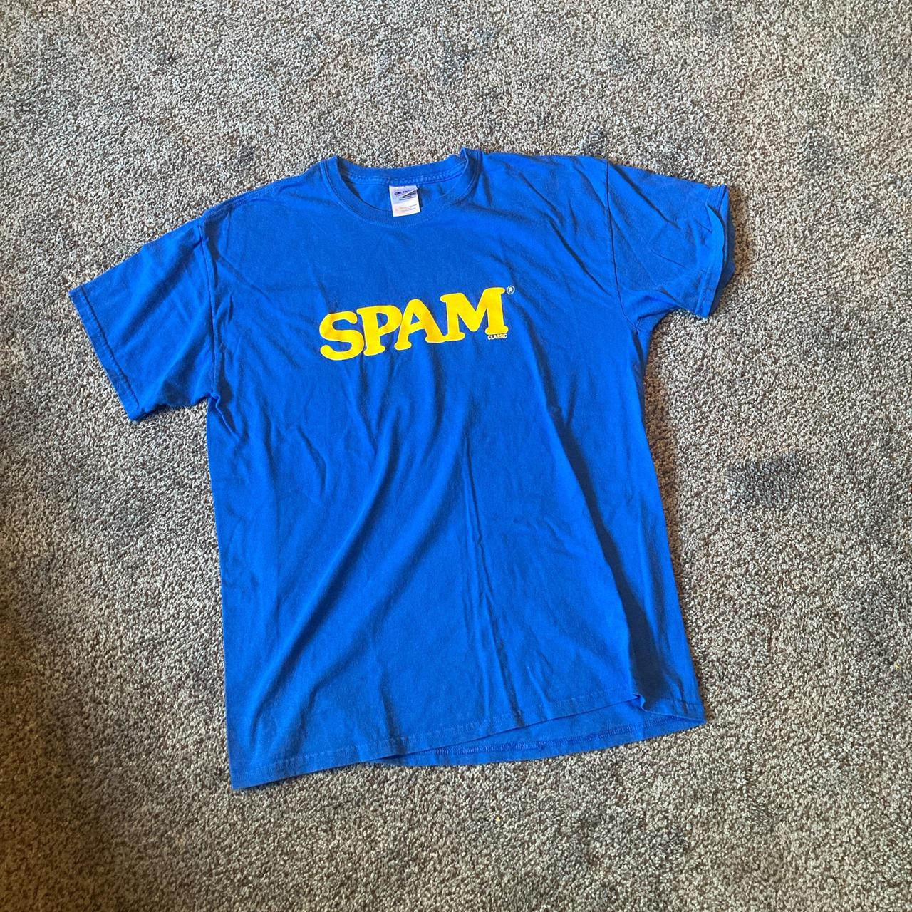 Spam blue and yellow tee #Spam men’s size large. Pit... - Depop