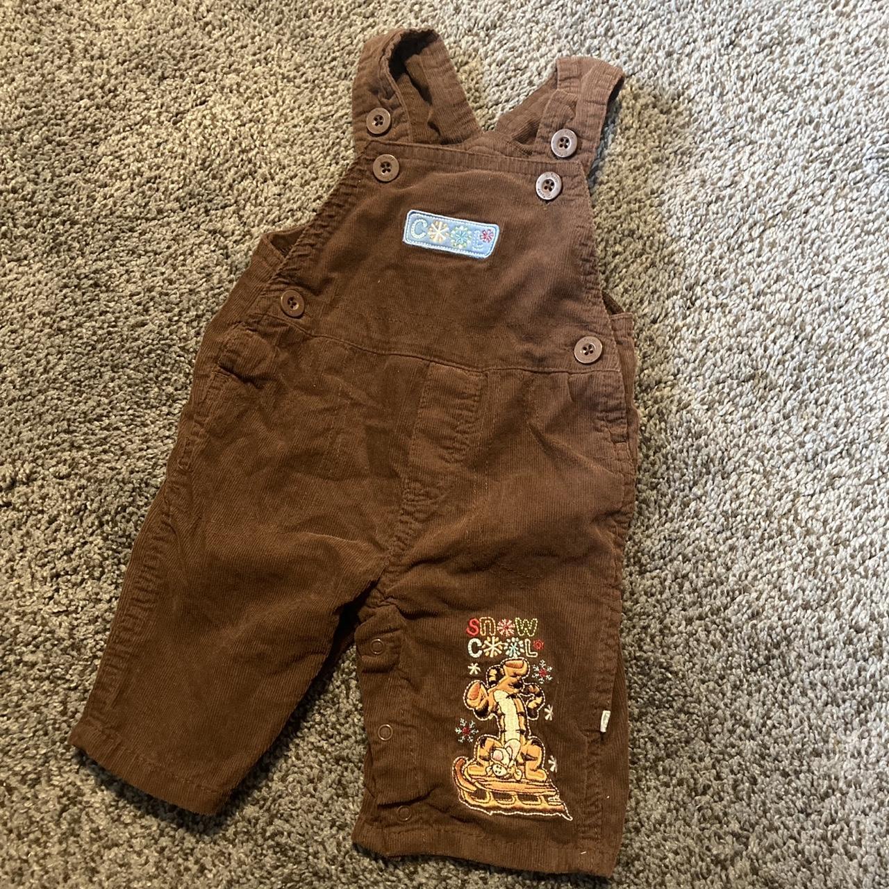 Disney Brown corduroy overalls with embroidered snow... | Depop