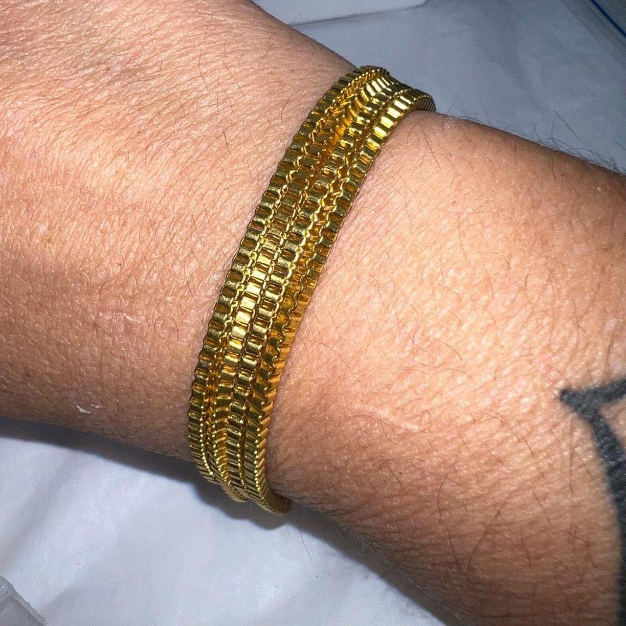 Gold Tone Triple Strand Box Chain Bracelet Dainty,... - Depop