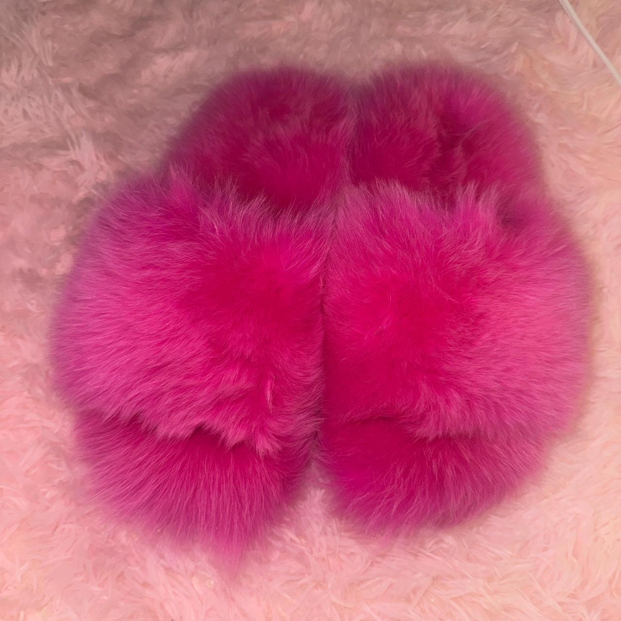 Big Pink fluffy furry slides originally $100 from... - Depop