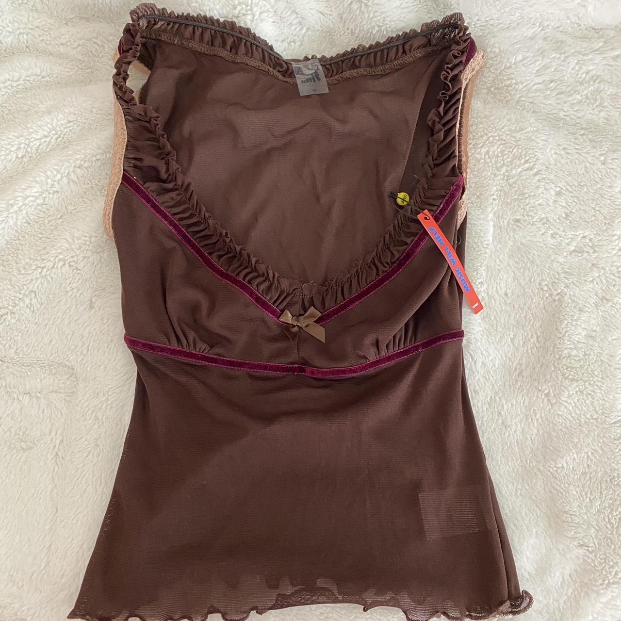 Unif brown sheer top! Never worn! So flattering and... - Depop