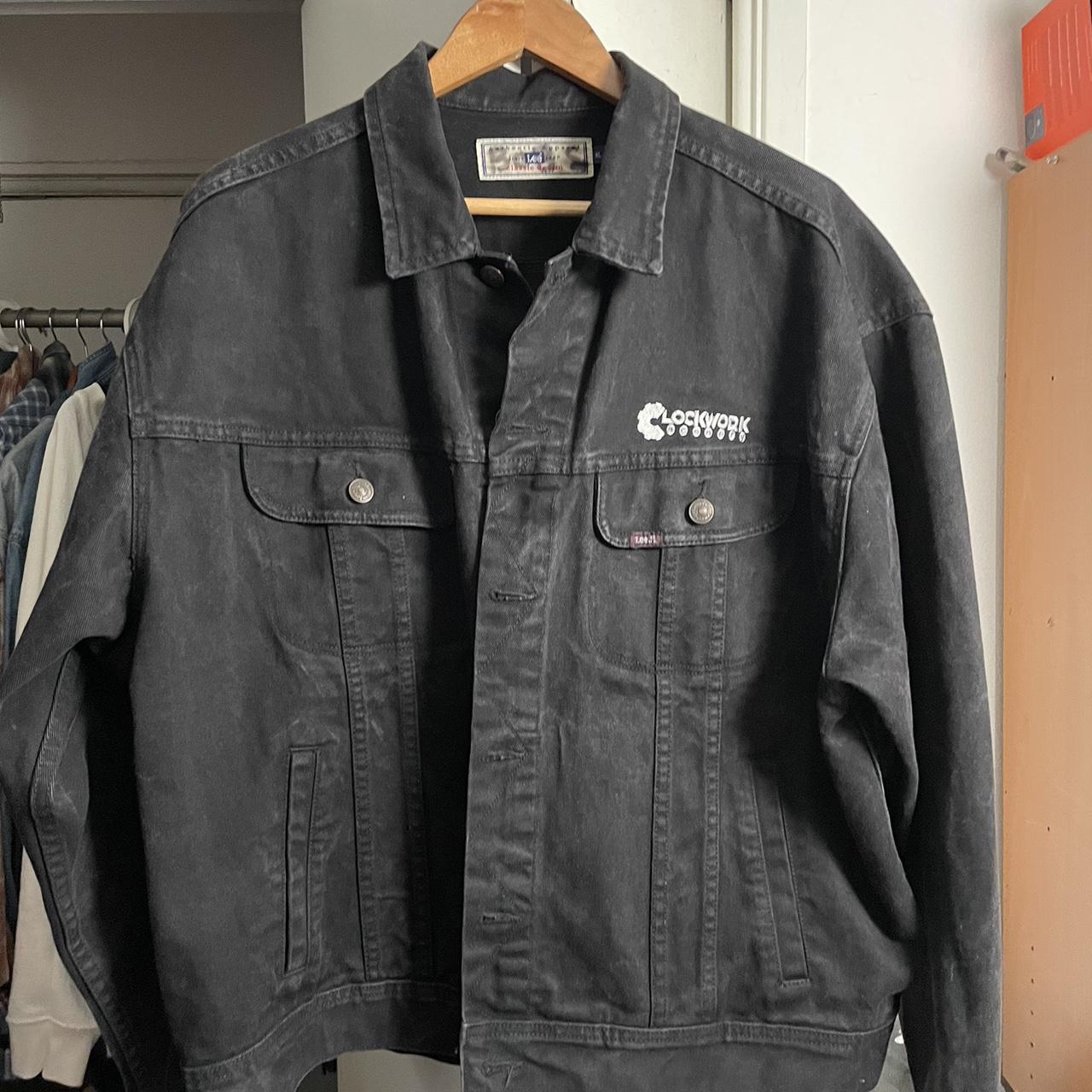 Vintage lees jacket size xl Black denim Embroidery... - Depop