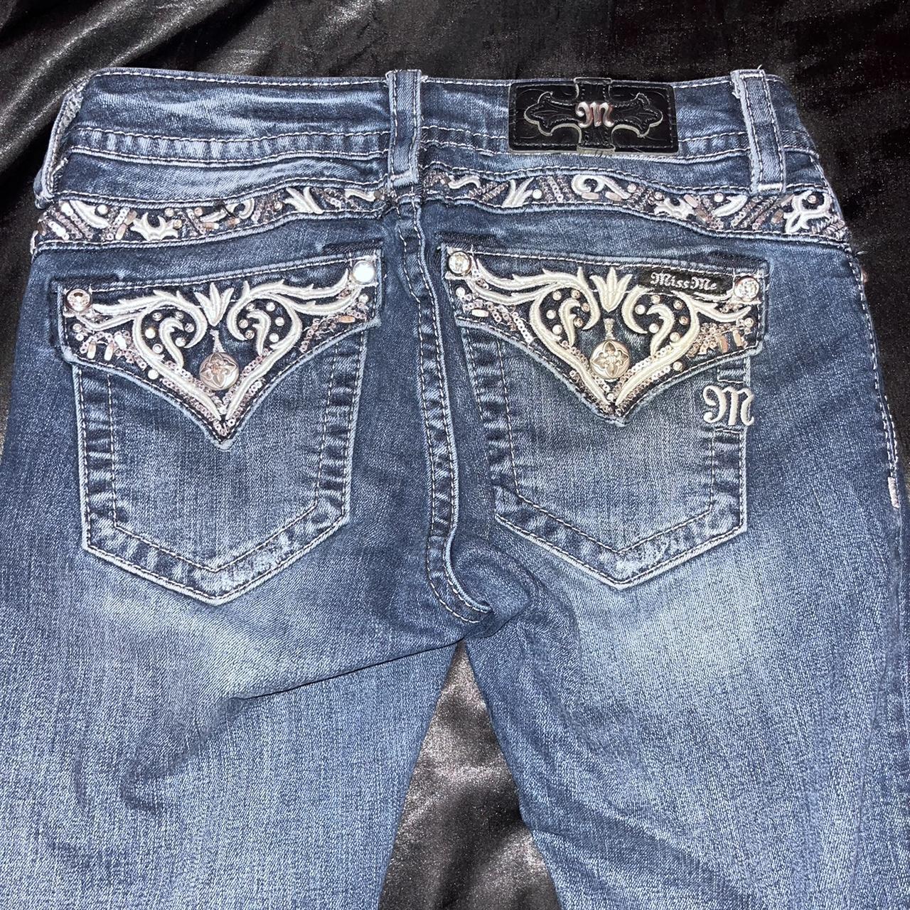 miss me Low rise blue jeans with rhinestone... - Depop