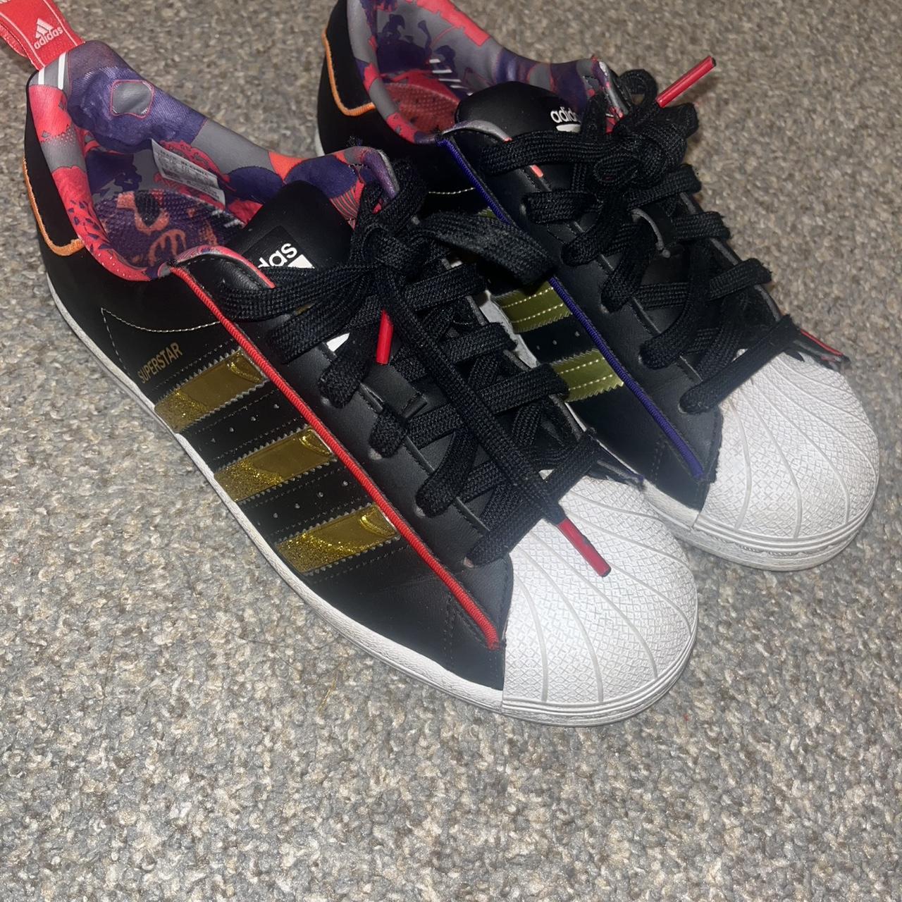 Adidas Superstar trainers in black and multi-colour... | Depop