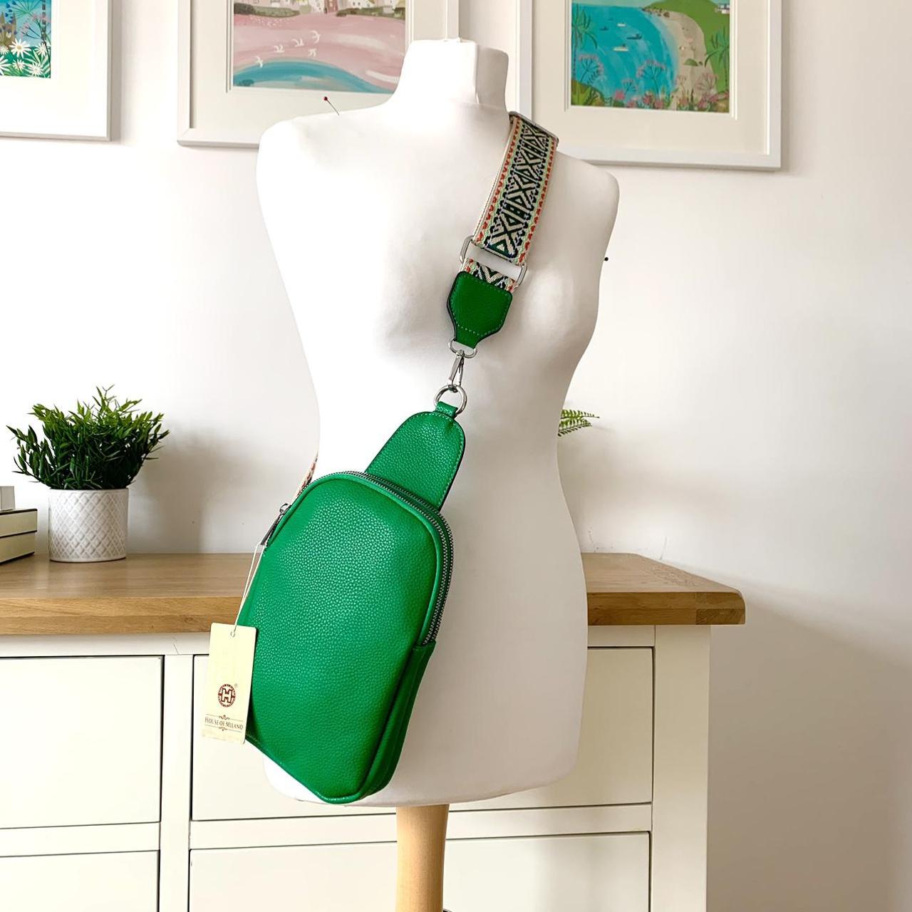 Bright green crossbody side bag with detachable... - Depop