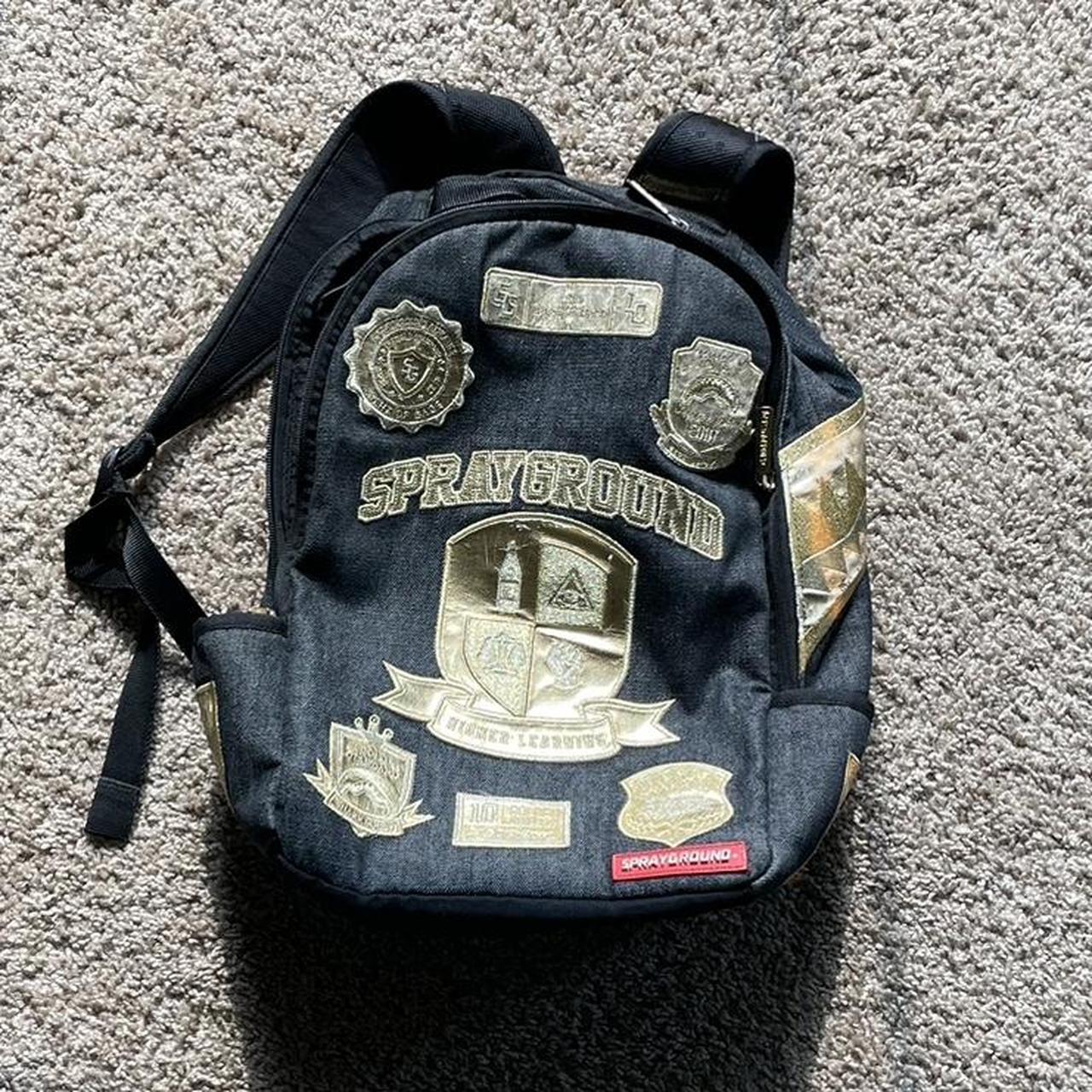 Sprayground Men's Black and Gold Bag | Depop